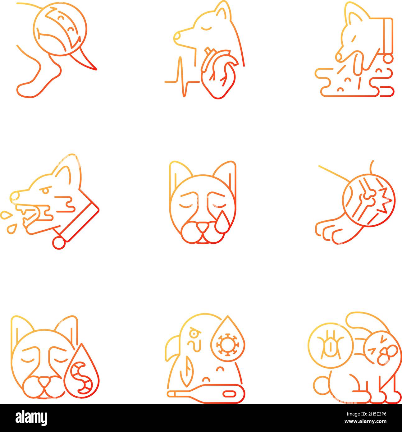 Domestic animal disease gradient linear vector icons set Stock Vector ...