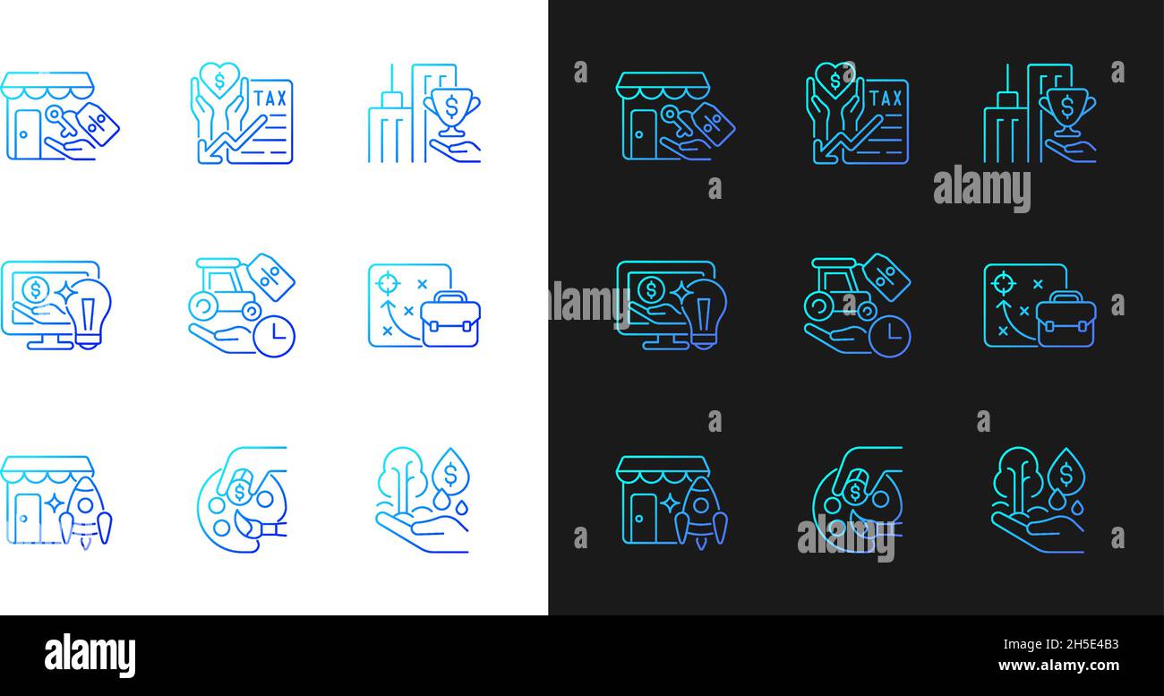 Small business financial support gradient icons set for dark, light ...