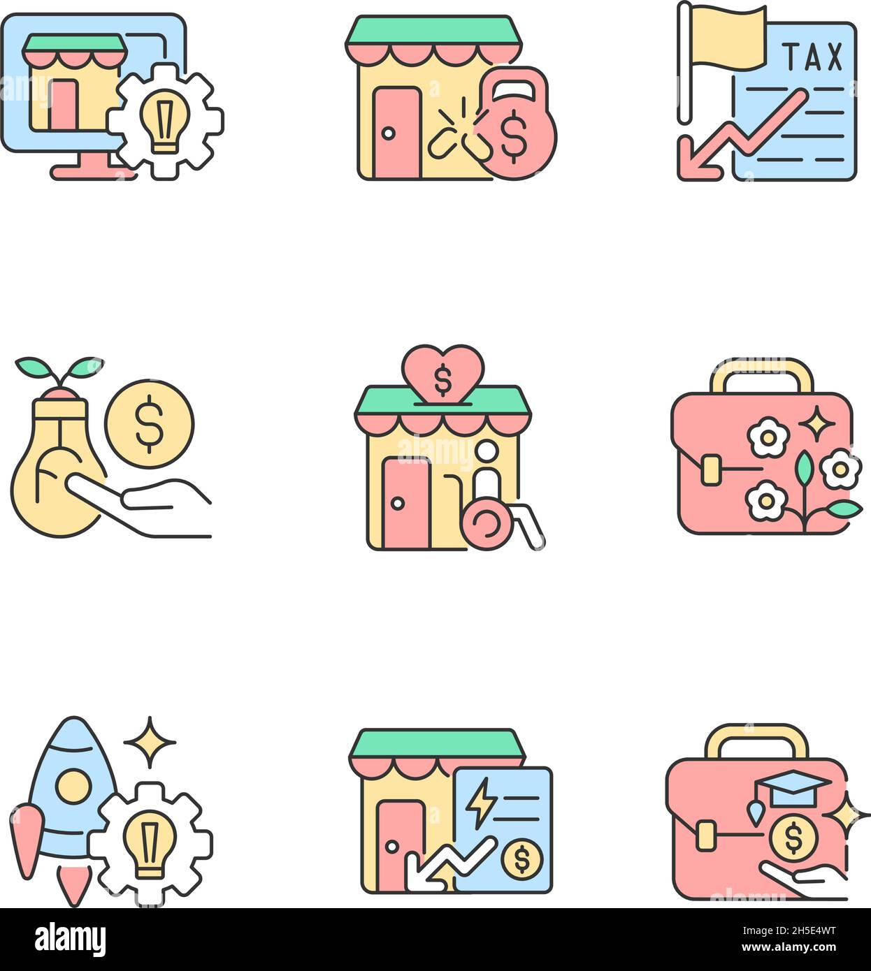 Small business development support RGB color icons set Stock Vector ...