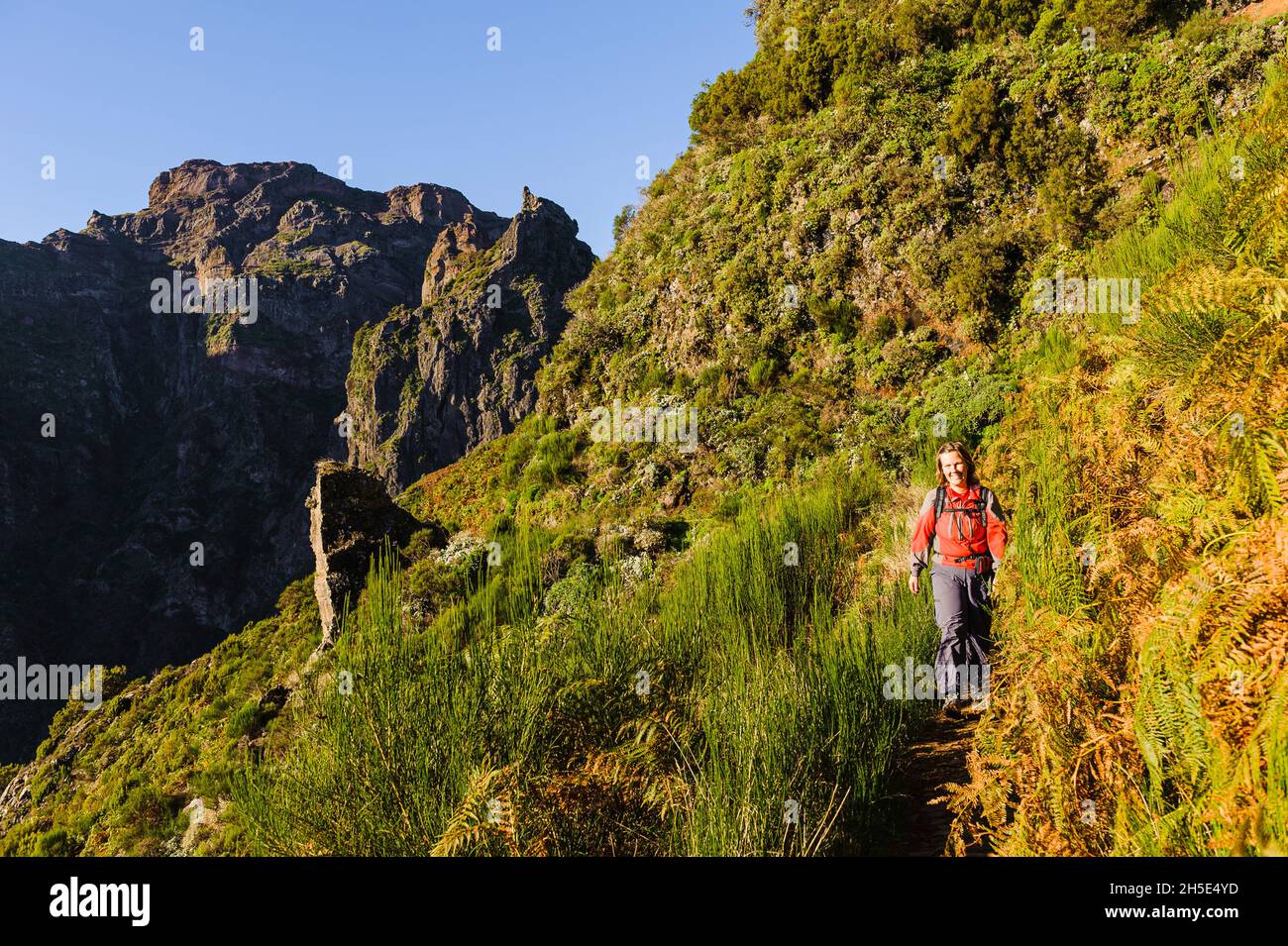 Female hiker on mountain footpath Stock Photo - Alamy