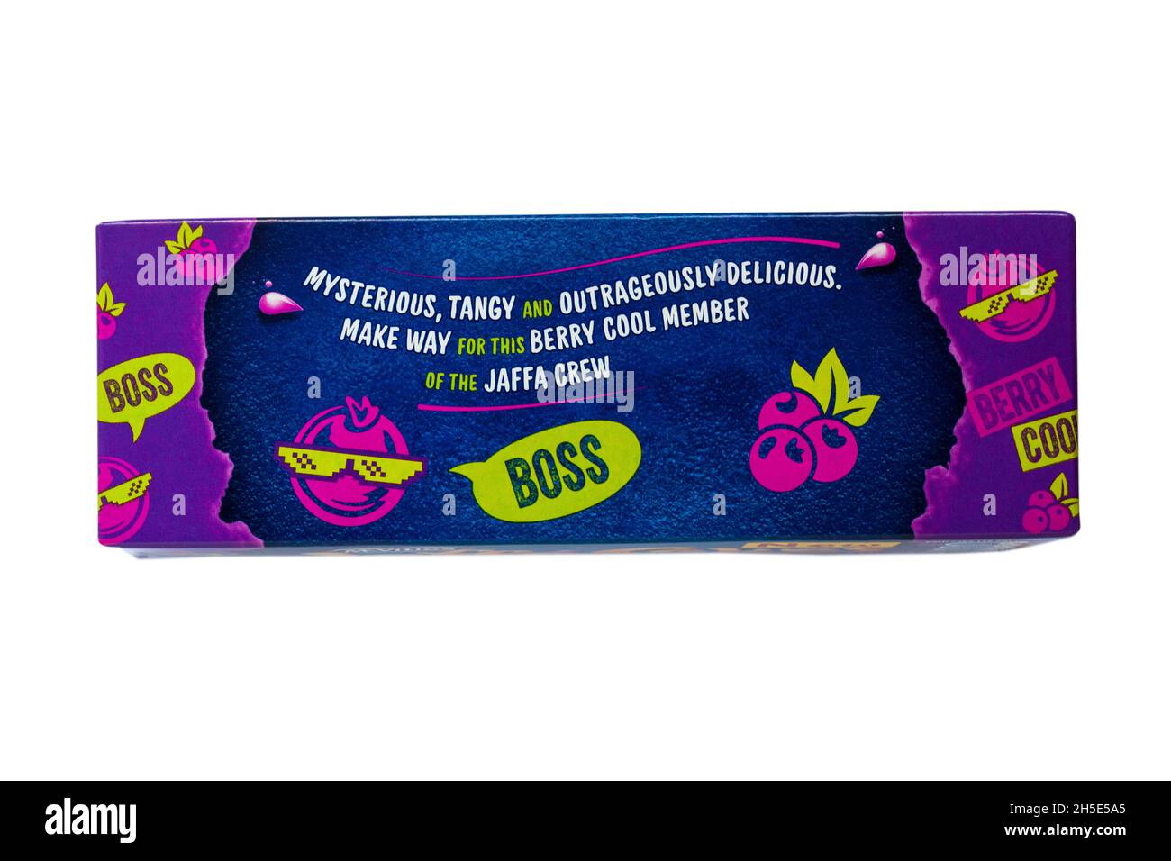 Box of McVities Jaffa Cakes blackcurrant flavour isolated on white ...