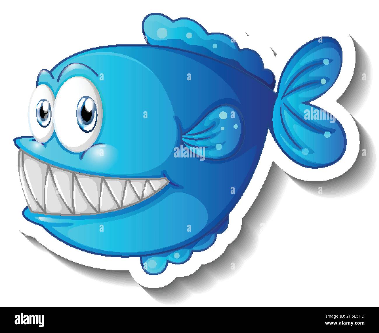 Cartoon fish with big fangs cartoon sticker illustration Stock Vector ...