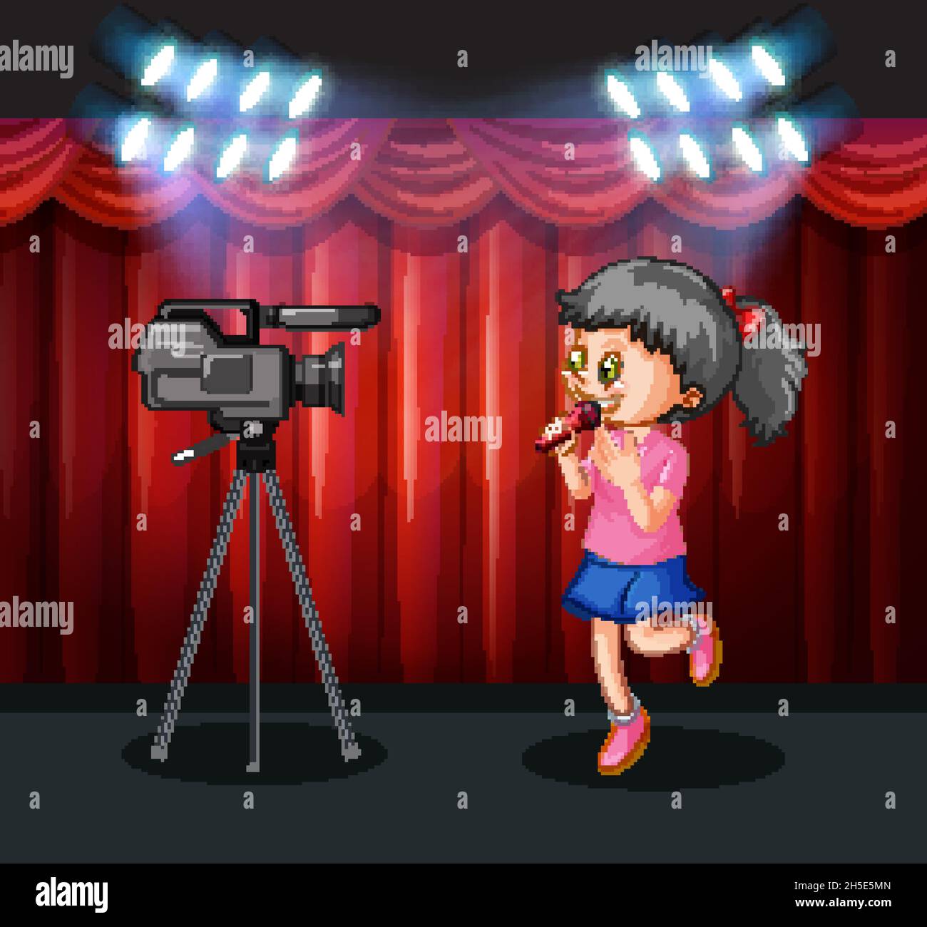 Little cute girl singing on stage illustration Stock Vector Image & Art ...