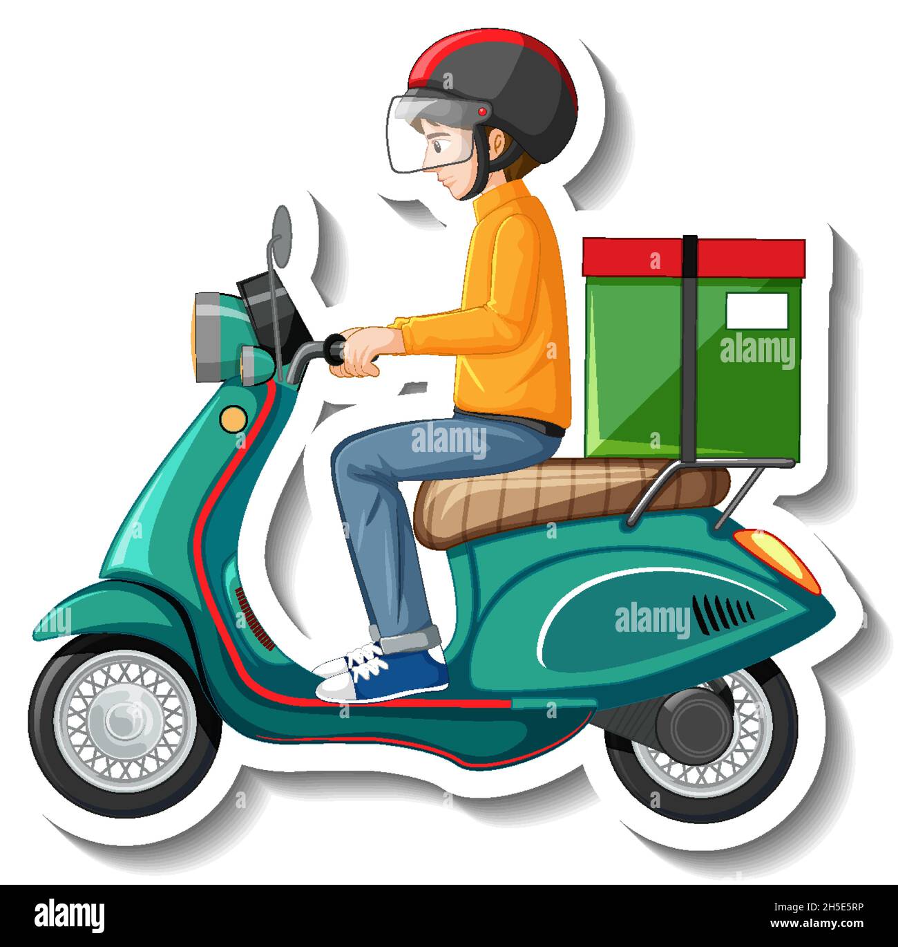 A sticker template with delivery man on motor scooter illustration ...