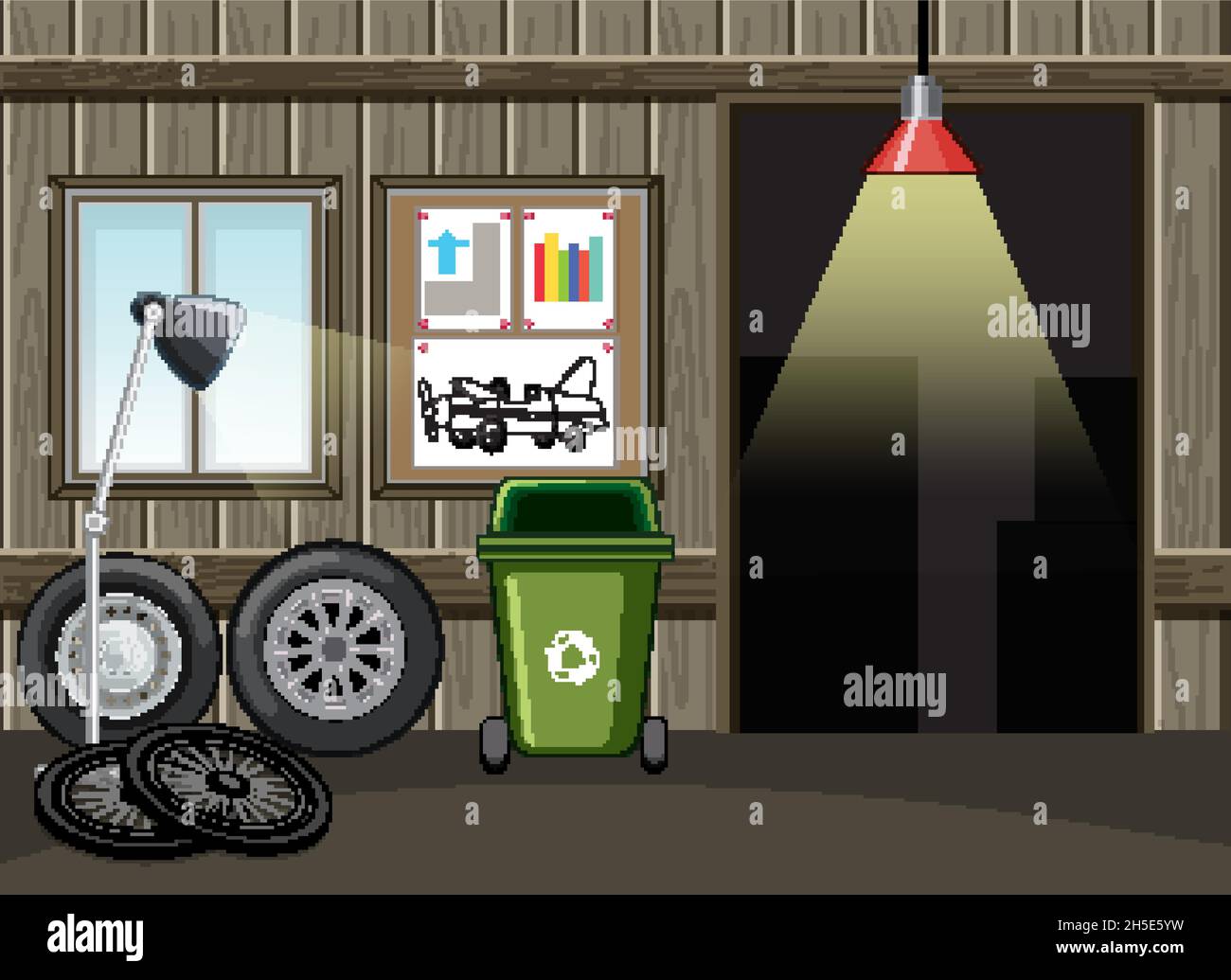 Garage interior with storage and equipments illustration Stock Vector ...