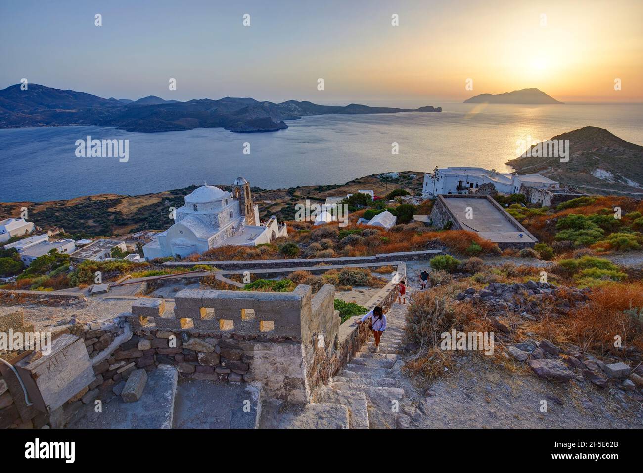 Panagia Thalassitra church from the Plaka castle at sunset, Milos ...