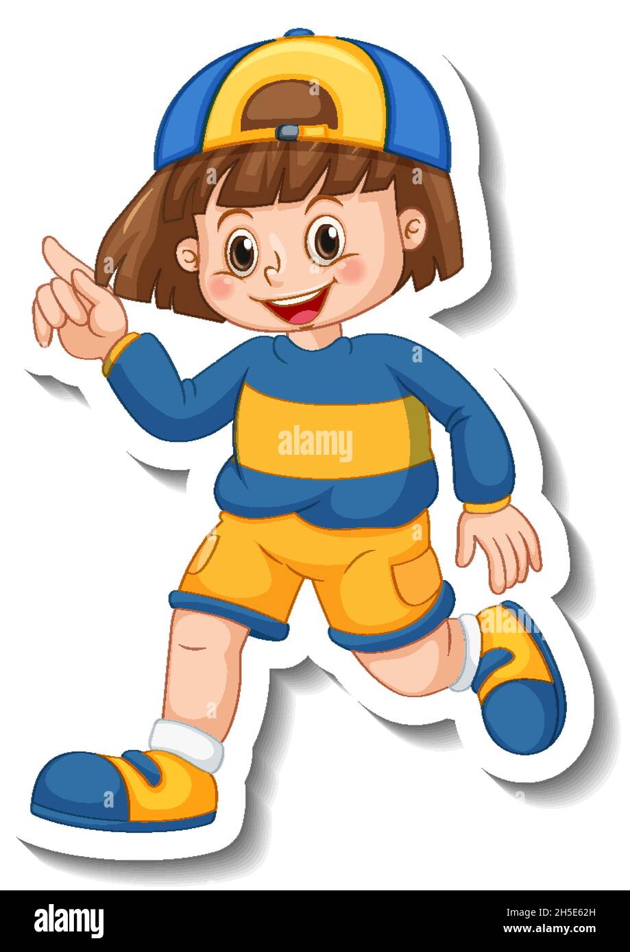 Sticker template with a girl in standing posing cartoon character ...