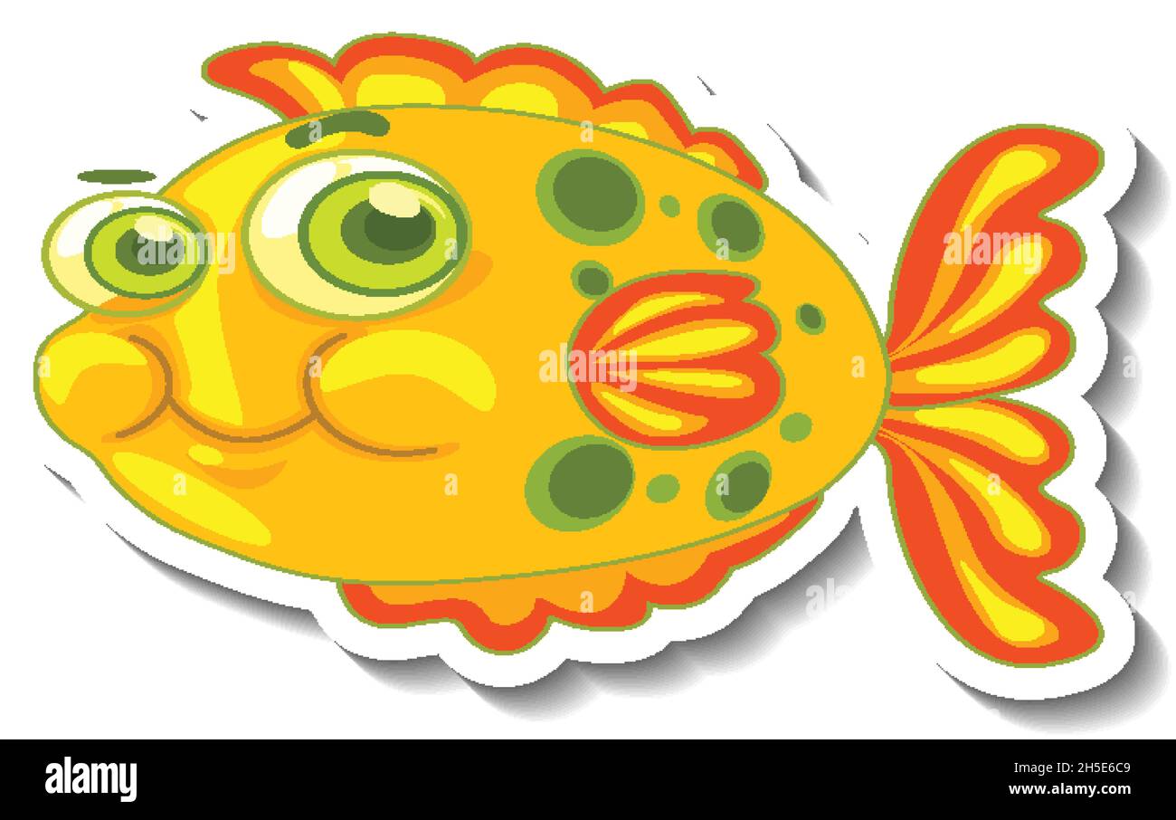 Cute fish sea animal cartoon sticker illustration Stock Vector Image ...