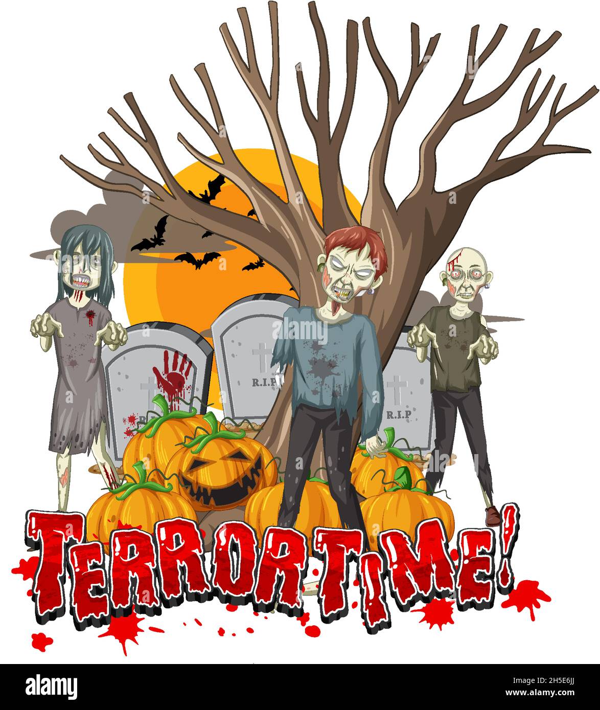 Terror Time word banner with zombies for halloween illustration Stock ...