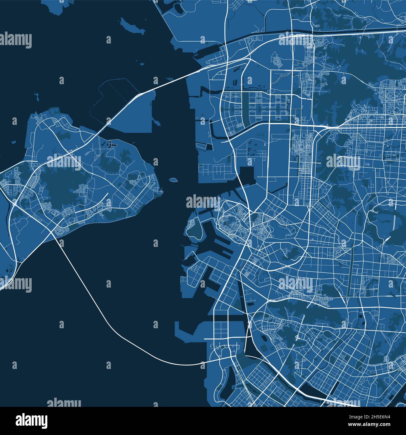 Detailed vector map poster of Incheon city administrative area. Skyline ...