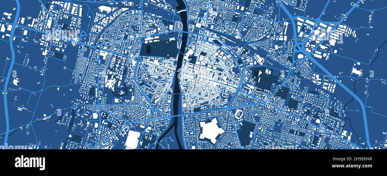 Detailed blue vector map poster of Parma city administrative area ...