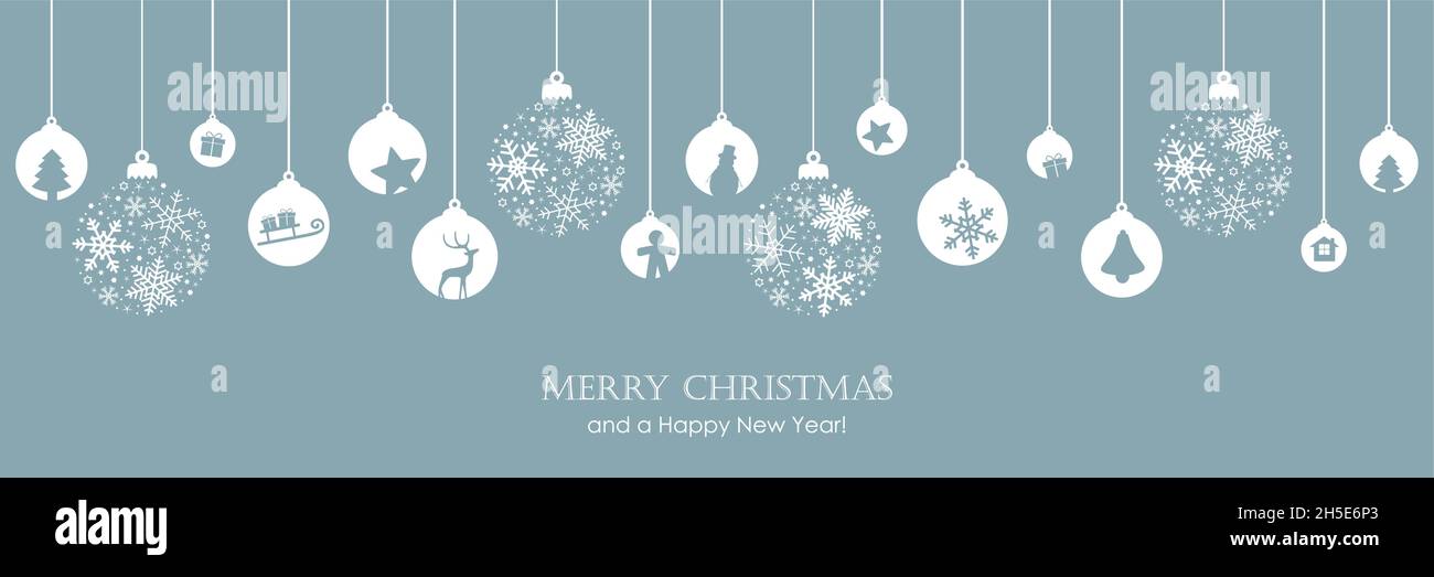 merry christmas banner with hanging ball decoratoin on white background ...