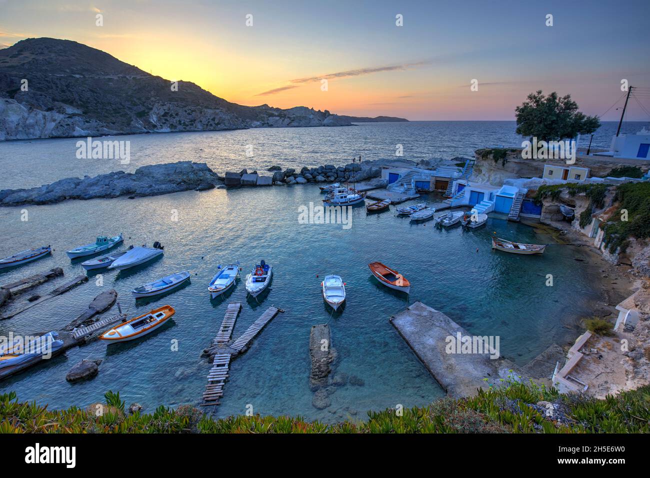 The picturesque fishing village of Mandrakia at sunset, Milos, Greece Stock Photo - Alamy