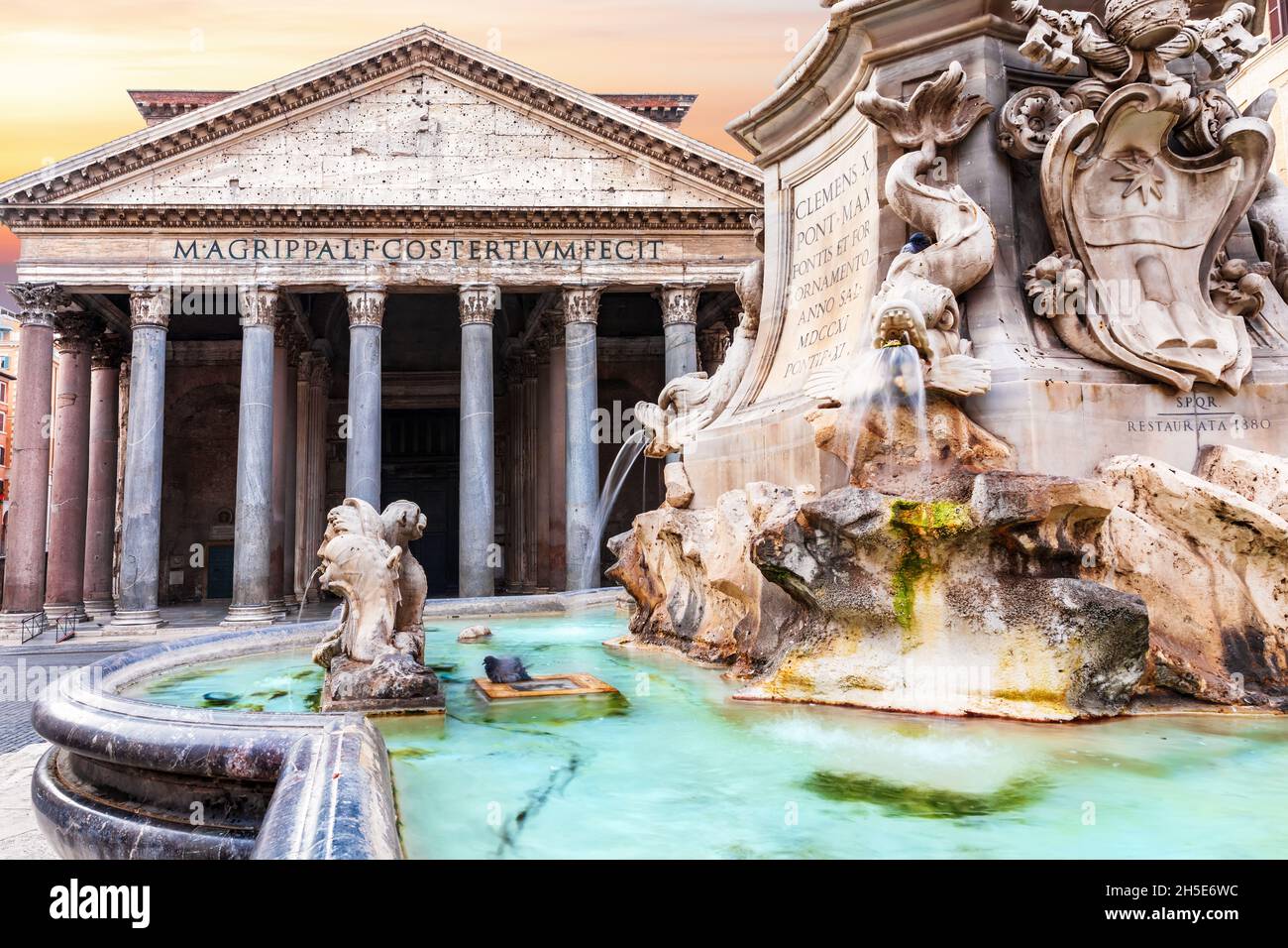 The Fountain with obelisk and The Pantheon in the Rotonda Square, Rome ...