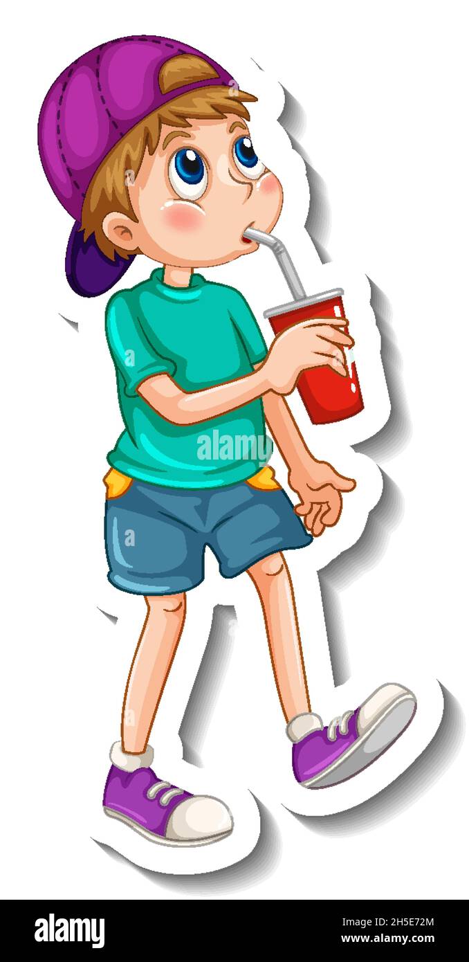 Sticker template with a boy cartoon character isolated illustration ...