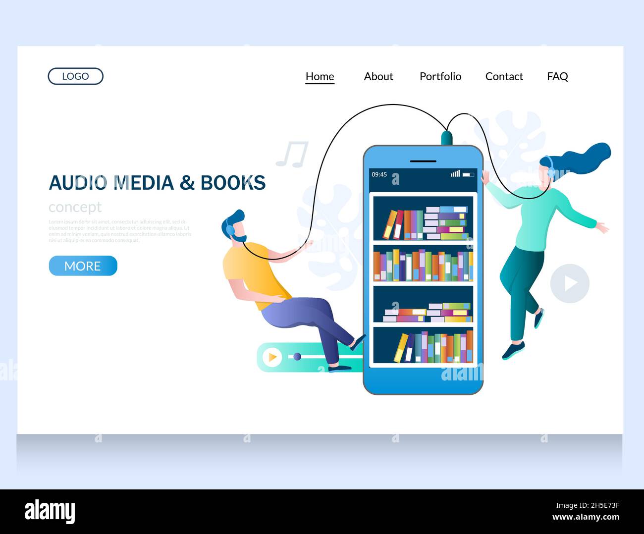 Audio media and books vector website landing page design template Stock ...