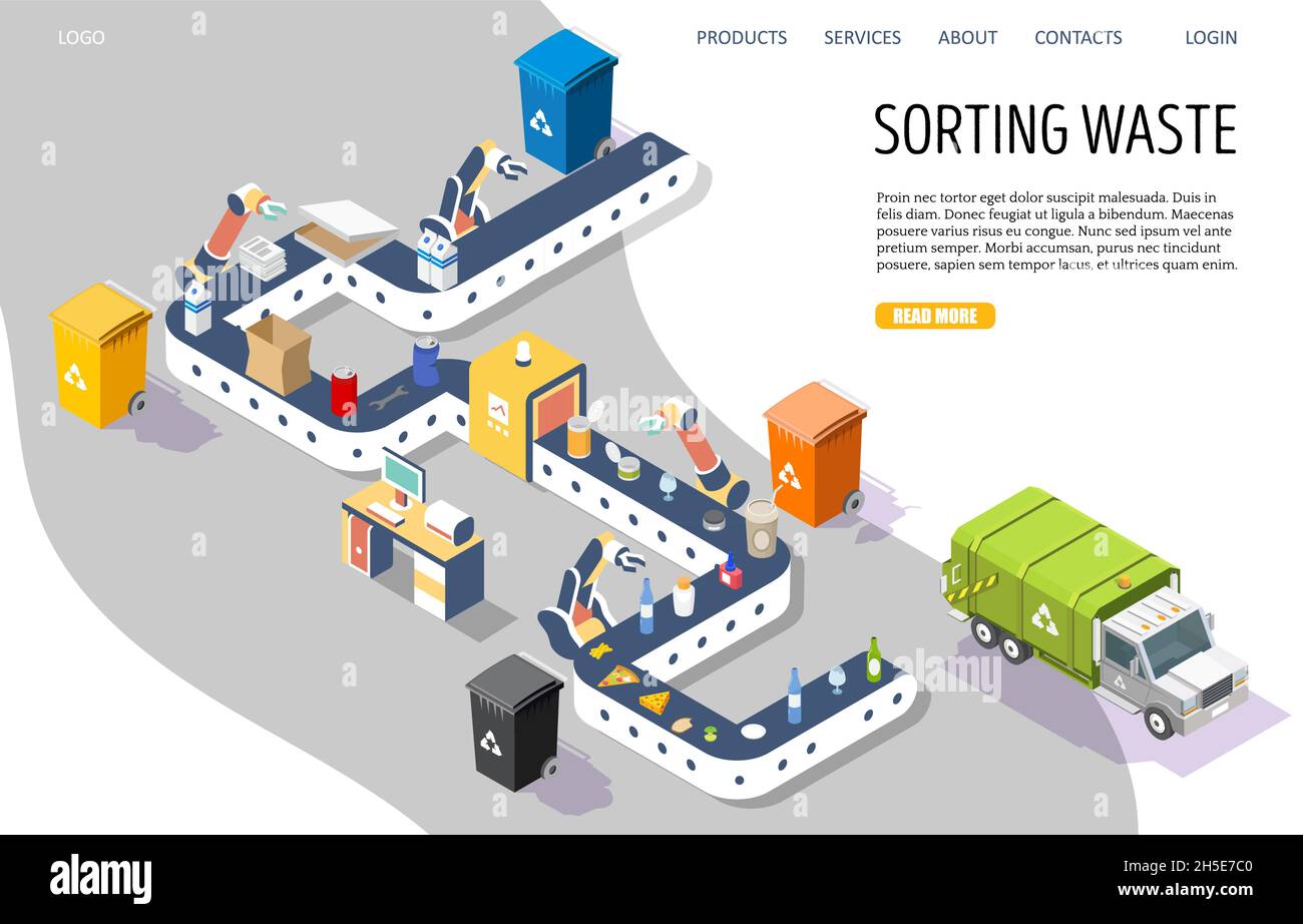 Sorting waste vector website landing page design template Stock Vector ...