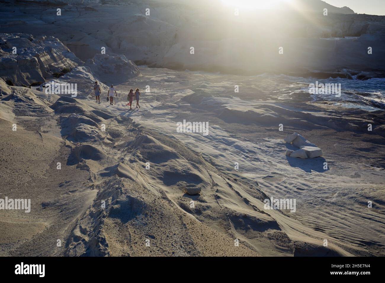 The white cliffs of Sarakiniko Beach at sunset, Milos, Greece Stock ...