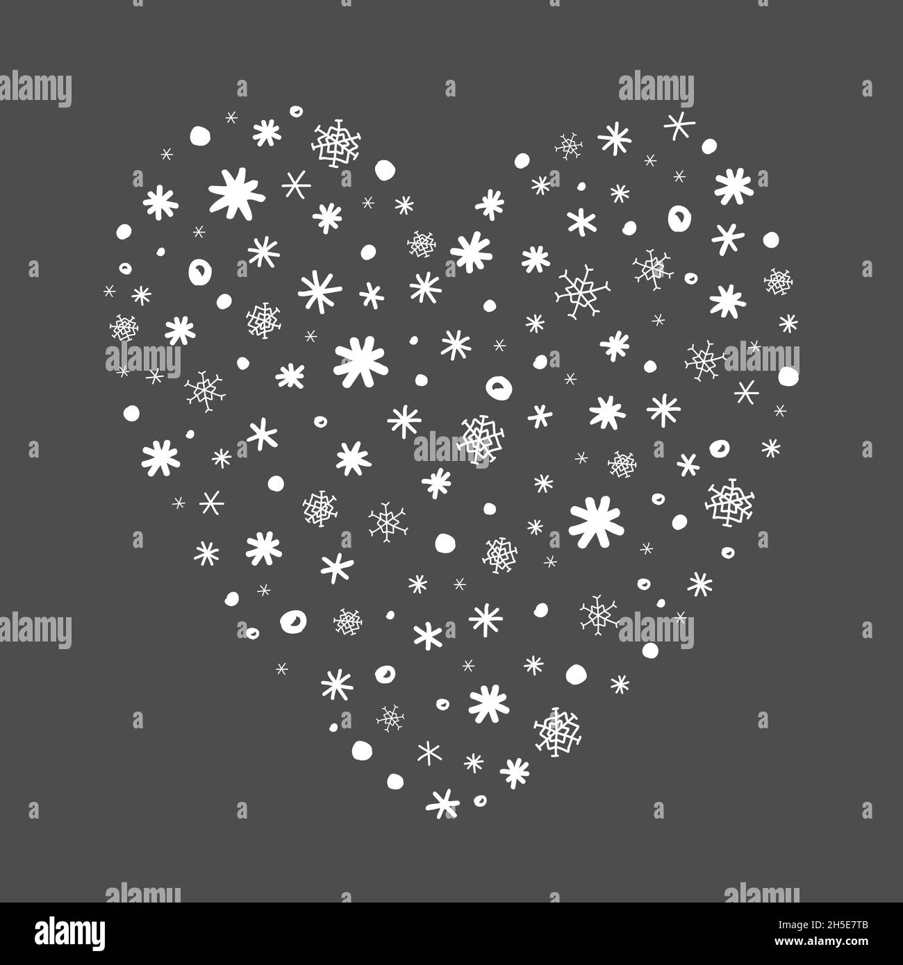Heart shape made by snowflakes. Vector doodle illustration isolated on ...