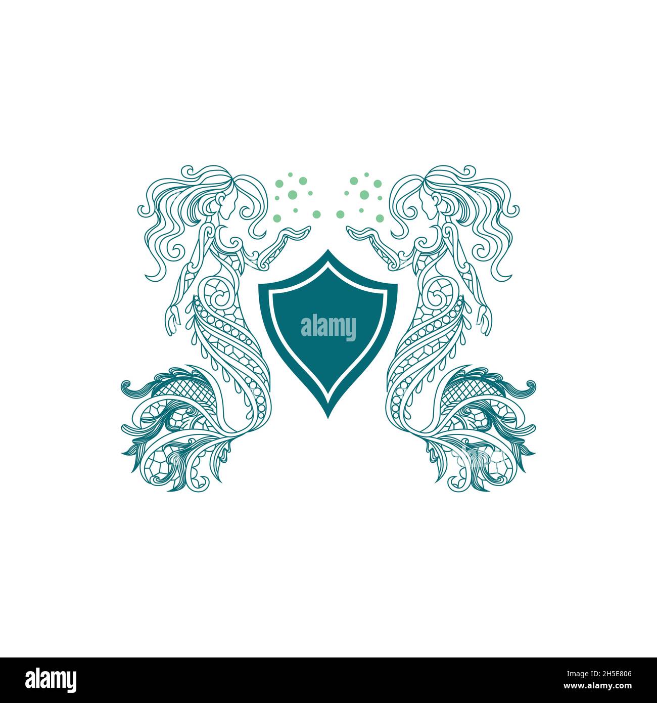 vector design. logo created from two mermaid with the shield logo Stock ...