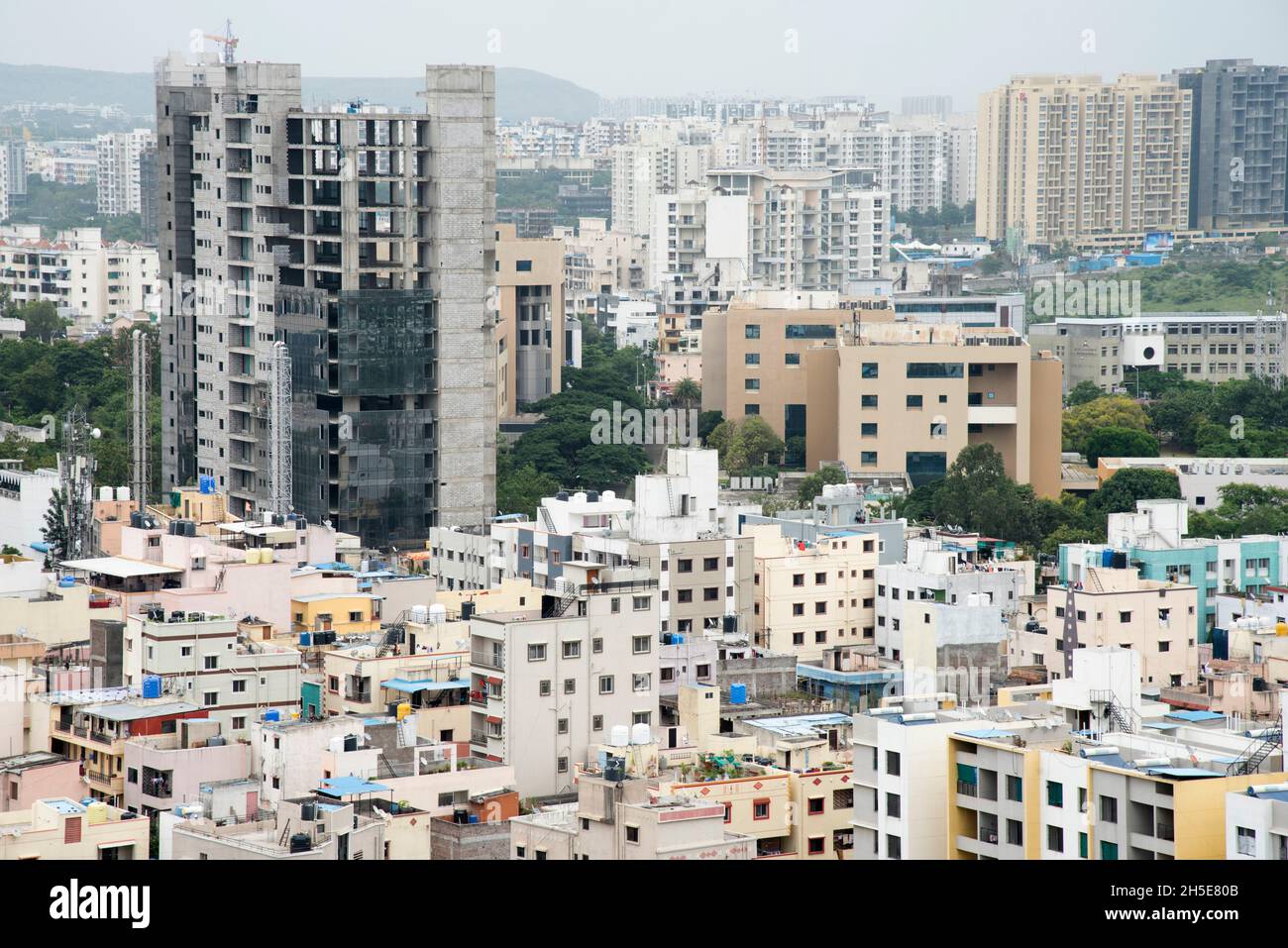 Multi Storey tall buildings and Construction site. Top Angle view of ...