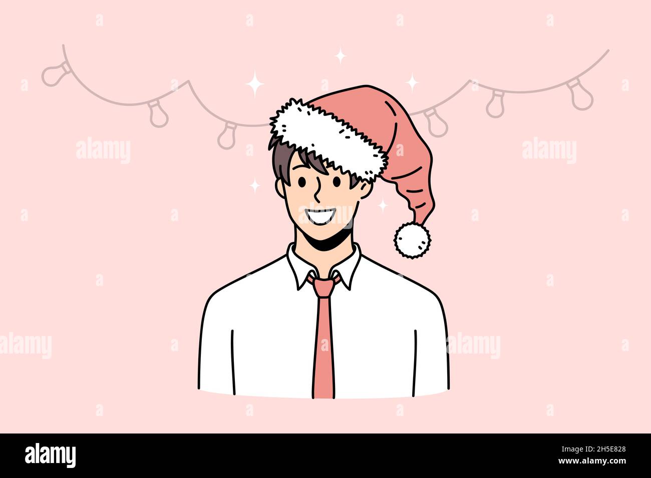 Portrait of smiling businessman in Santa Claus hat celebrate New Year ...