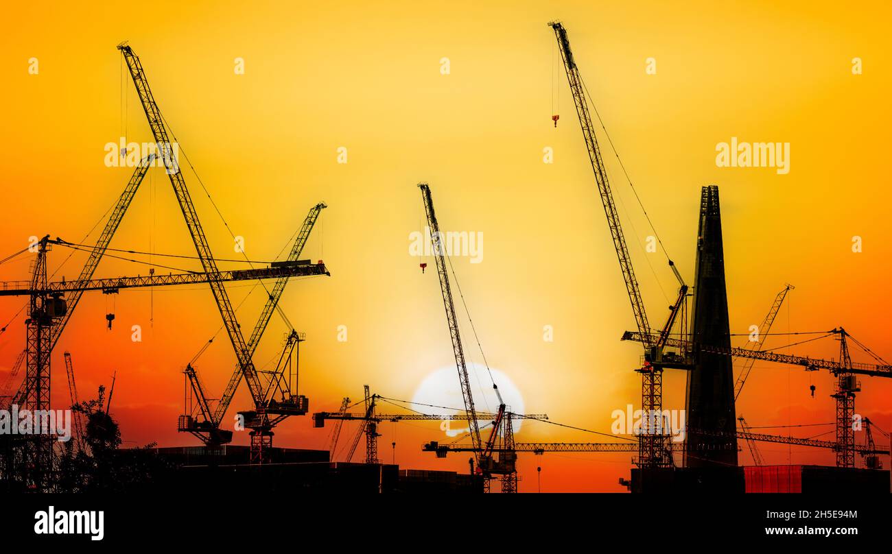 Construction site with many cranes hi-res stock photography and images ...