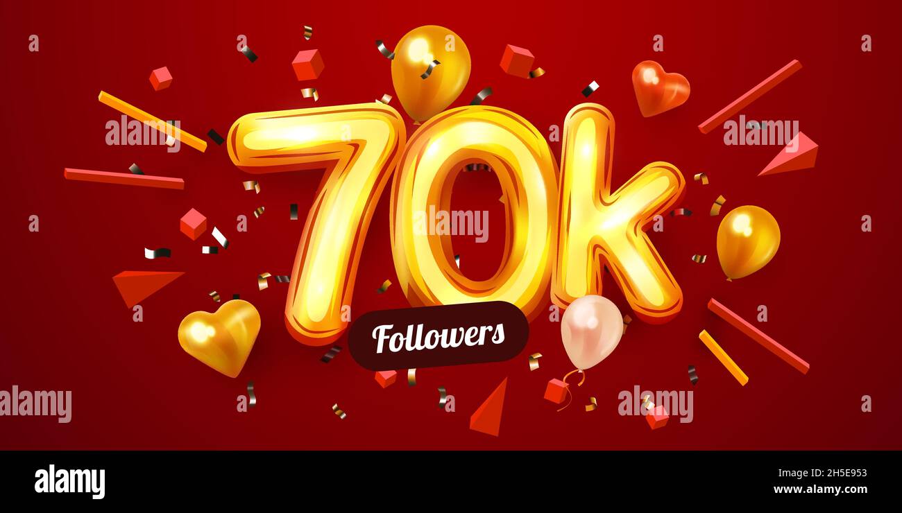 70k or 70000 followers thank you. Golden numbers, confetti and balloons ...