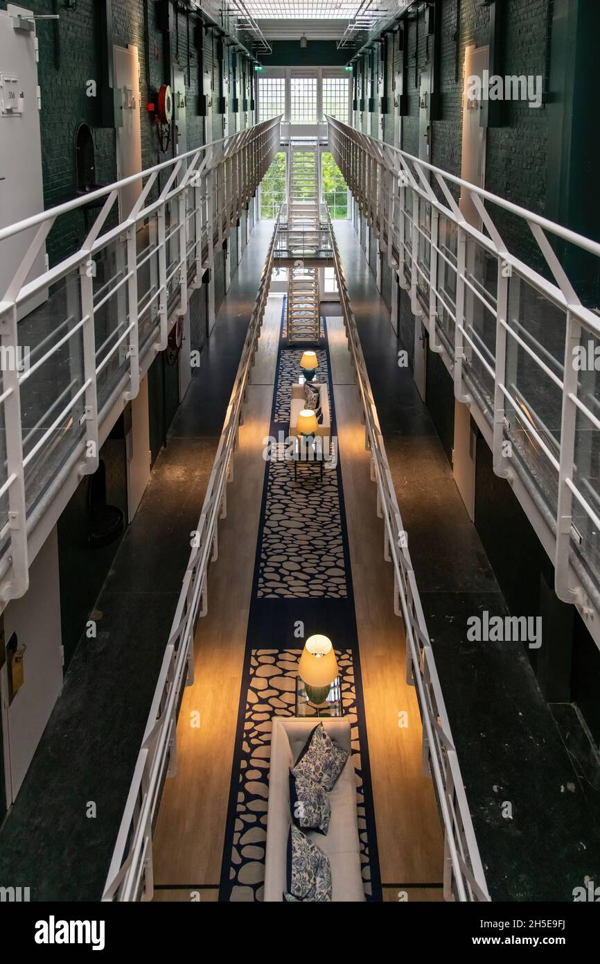 Alkmaar, The Netherlands-June 2021; High angle view into hallway with ...