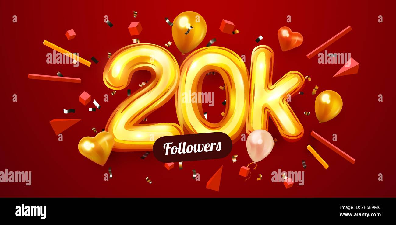 20k or 20000 followers thank you. Golden numbers, confetti and balloons ...