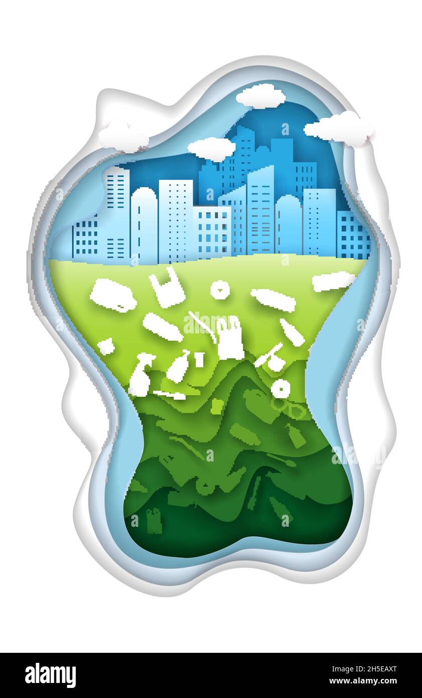 Environment pollution, vector illustration in paper art style Stock ...