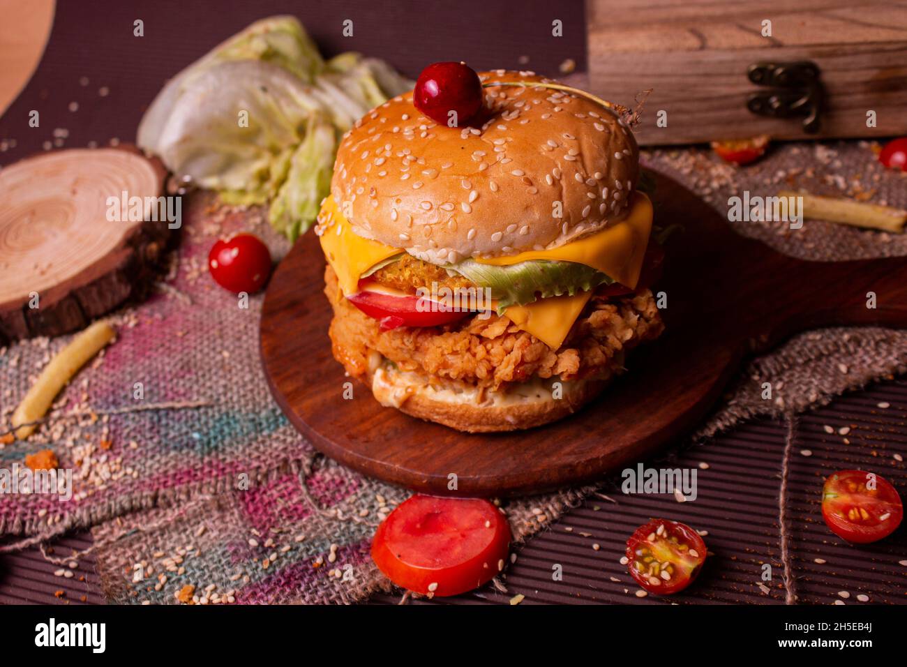 Juicy CHICKEN ZINGER WHOPPER BURGER, hamburger or cheeseburger with one ...