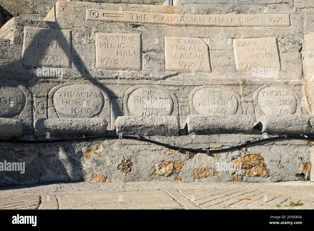 Engraved theatre seating at the Minack Theatre created by Rowena Cade ...