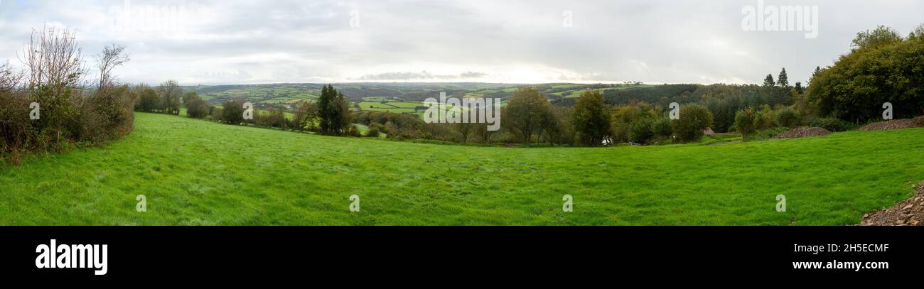 View of farmland from High Bickington village, Devon , England, United ...