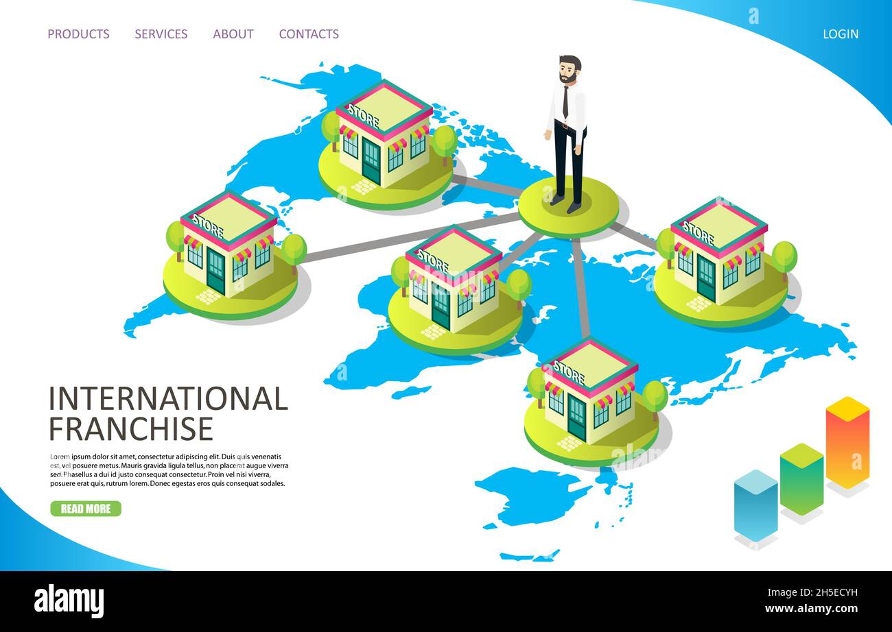 International franchise vector website landing page design template ...