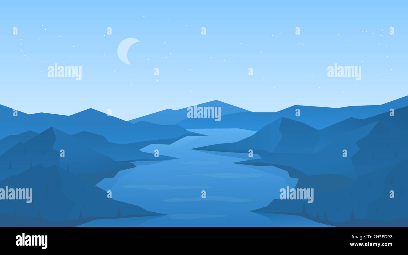 Abstract landscape with mountains and river Stock Vector Image & Art ...