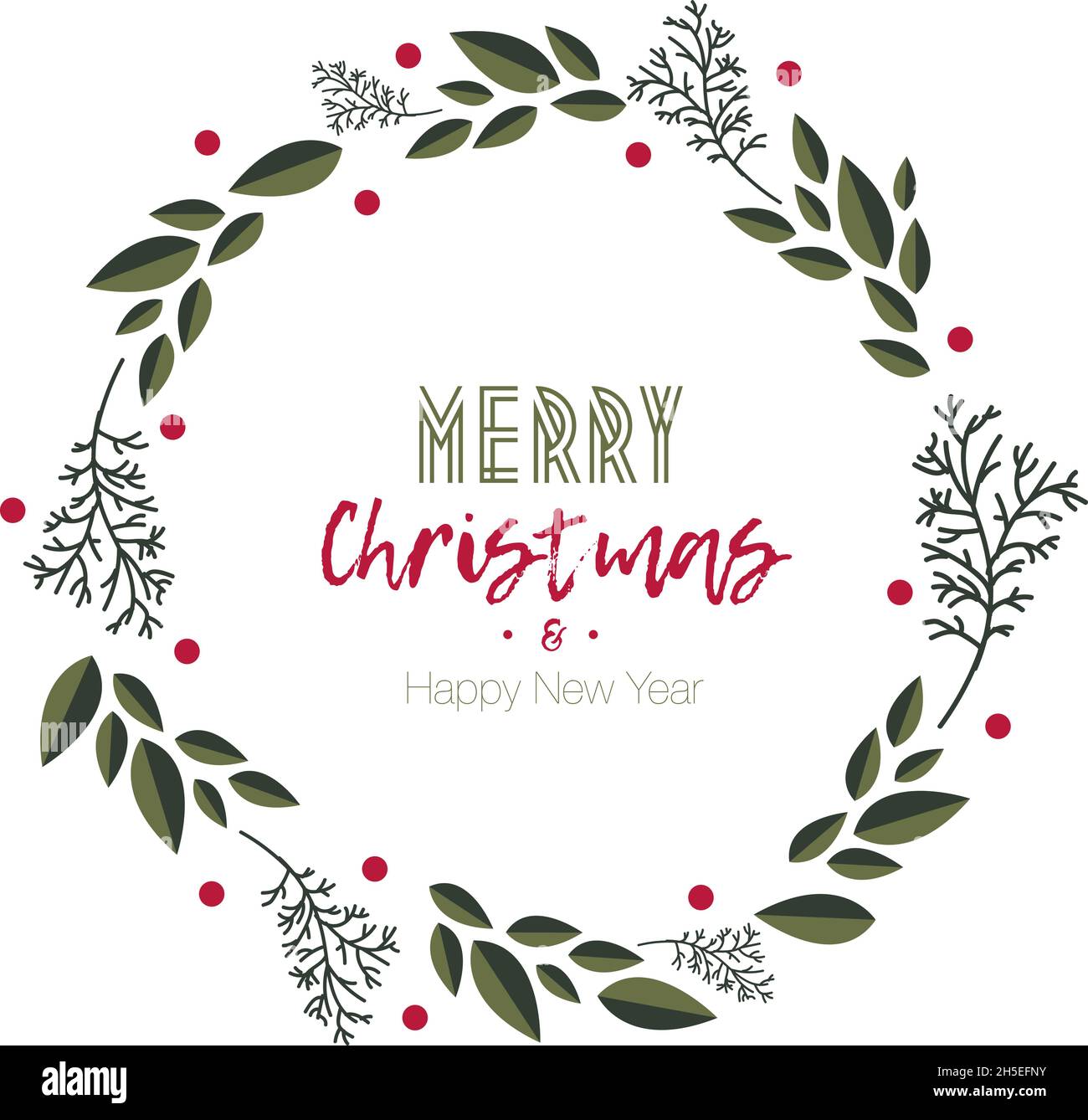 Vector cute and light colors Christmas wreath with leaves Stock Vector ...