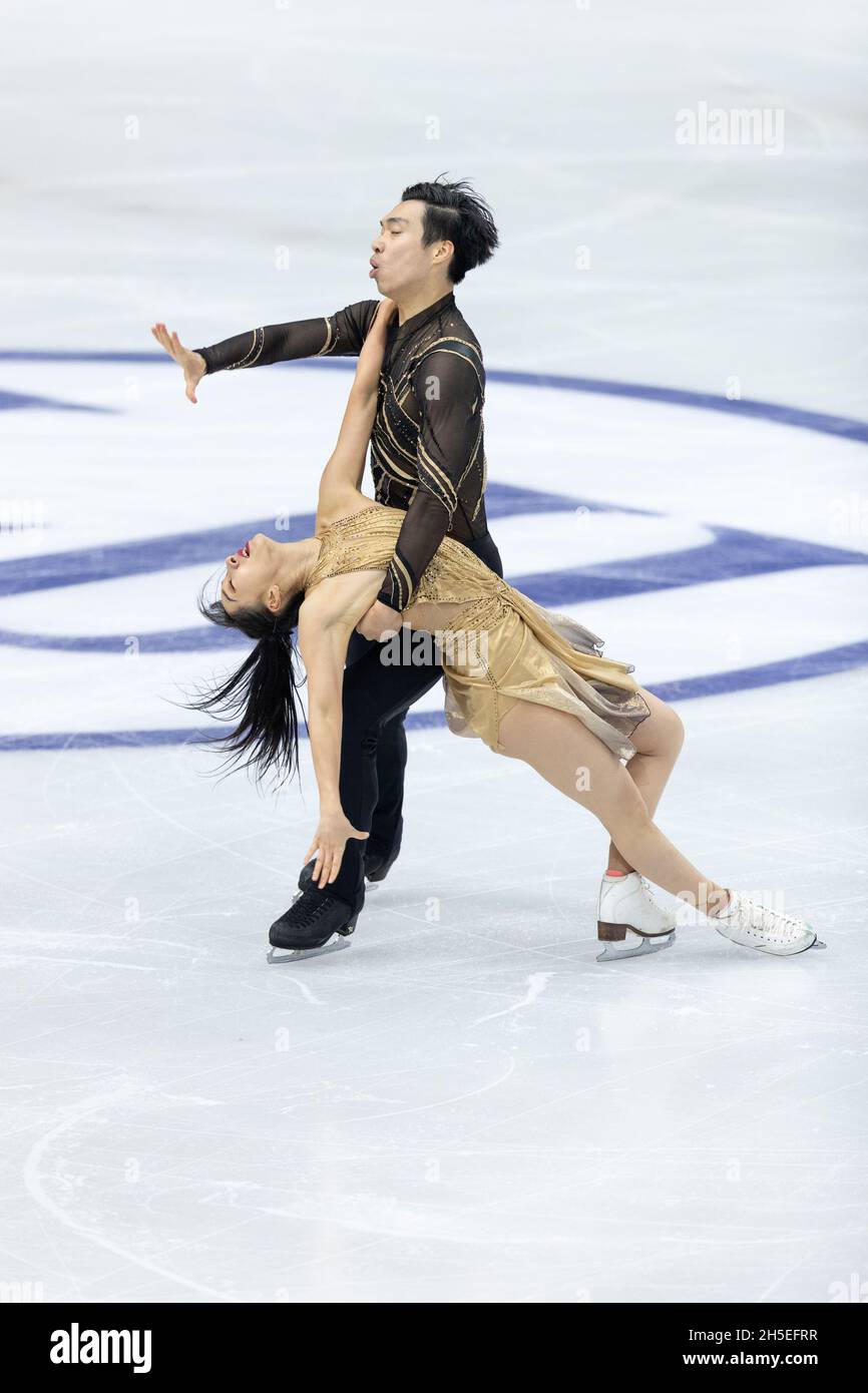 Hong Chen and Zhuoming Sun from China perform their rhythm dance during day 1 of the ISU Grand ...