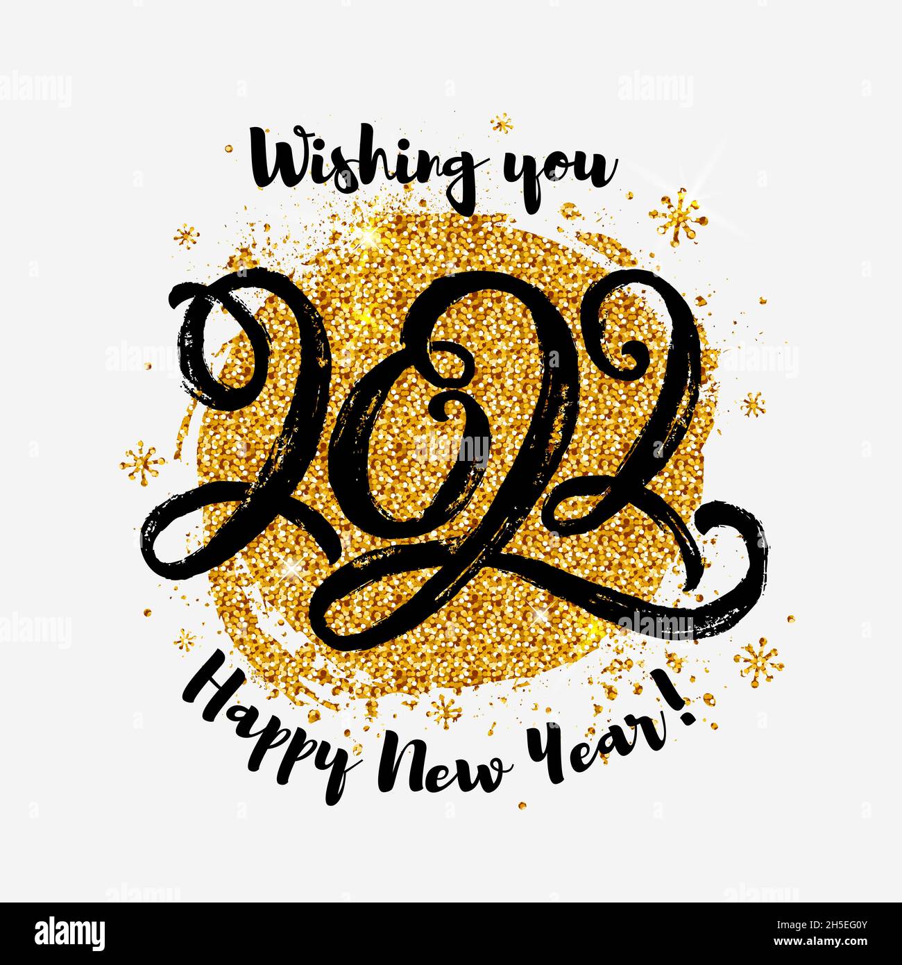 Happy New Year greeting card with handwritten lettering 2022. Festive ...