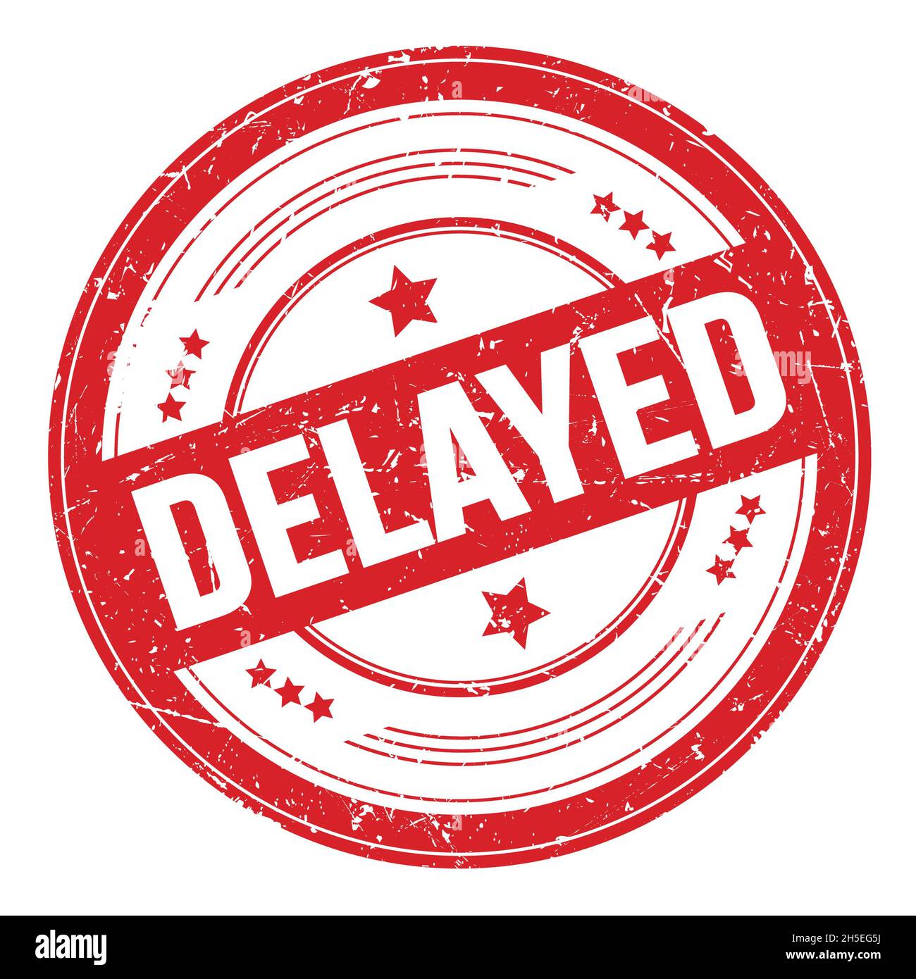 DELAYED text on red round grungy texture stamp Stock Photo - Alamy