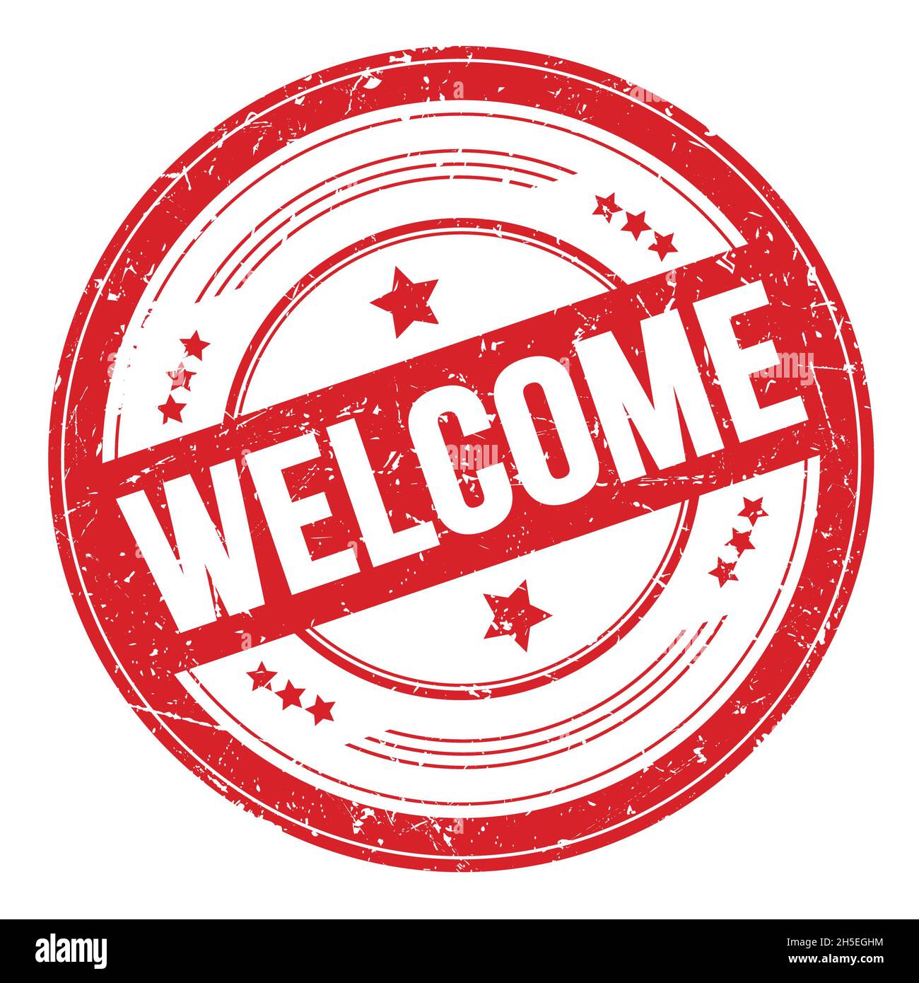 WELCOME text on red round grungy texture stamp Stock Photo - Alamy
