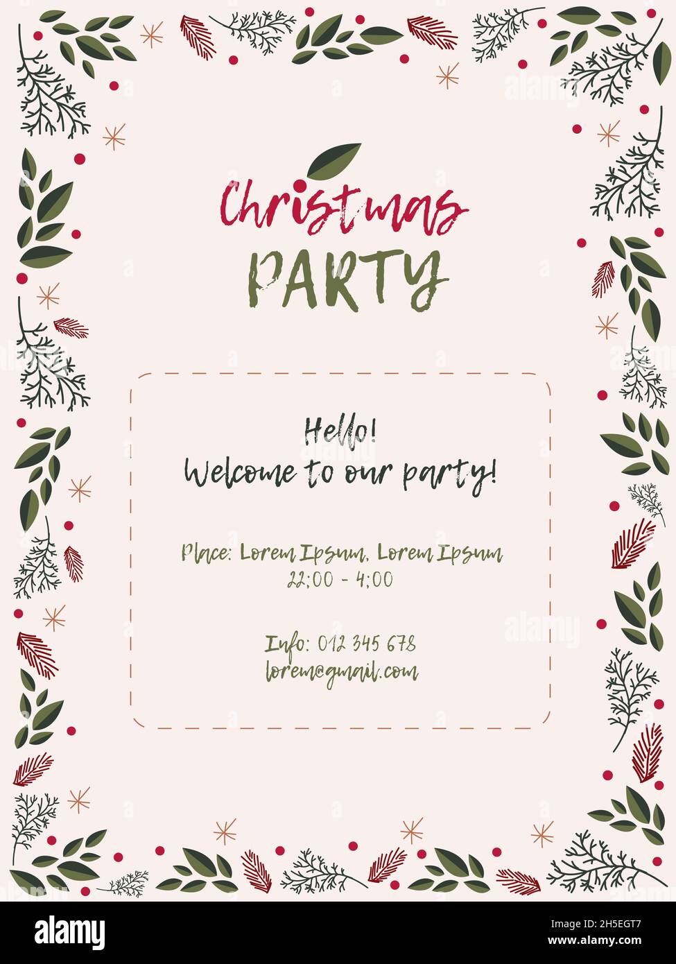 Vector Christmas invitation card vintage stile with leaves and berries ...
