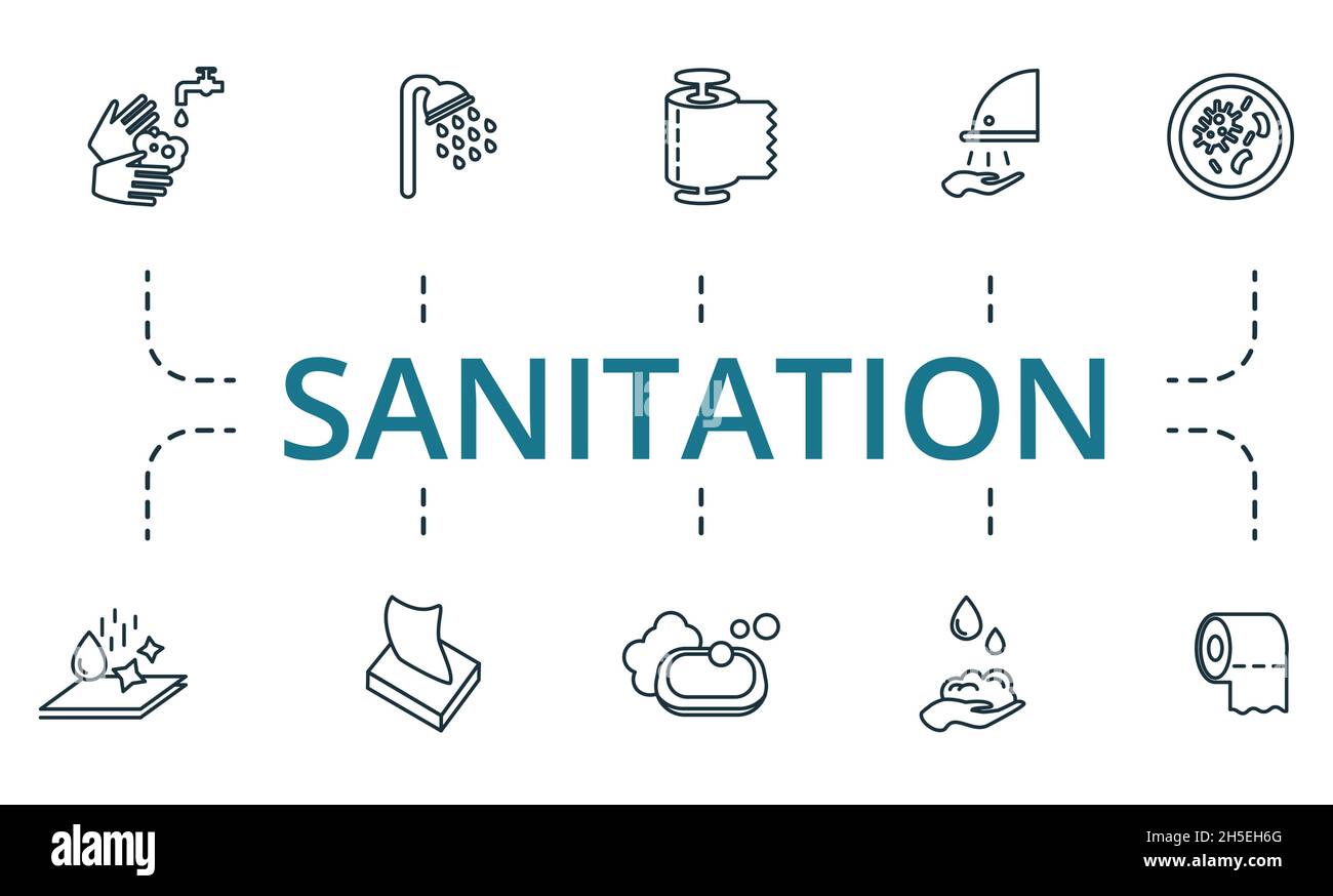 Sanitation icon set. Collection of simple elements such as the shower ...