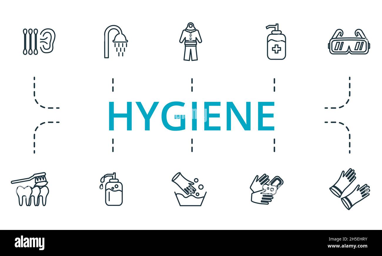 Hygiene icon set. Collection of simple elements such as the rubber ...