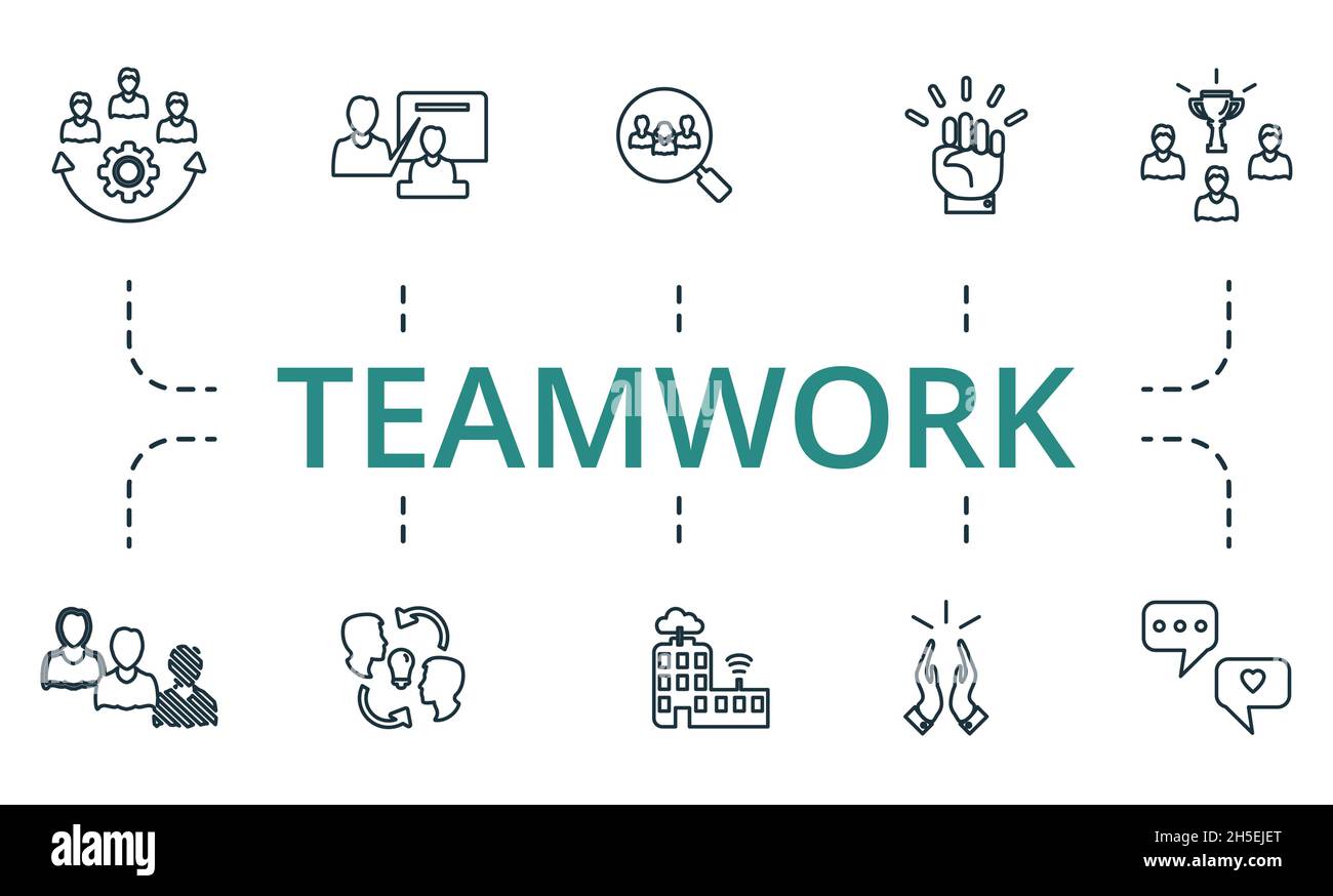 Teamwork icon set. Collection of simple elements such as the focus ...