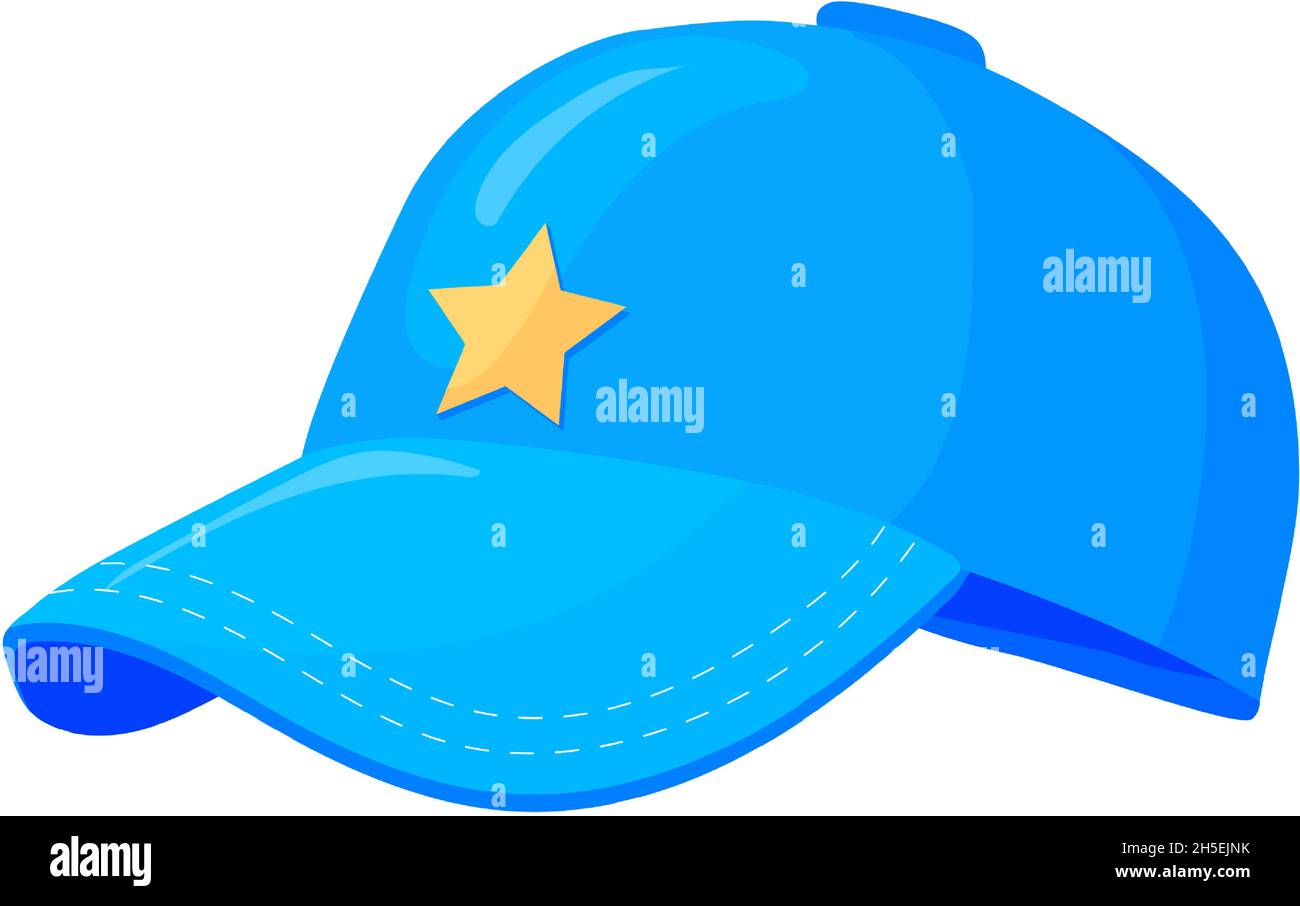 Cartoon blue cap. Hat with visor for sport baseball derby, vector ...