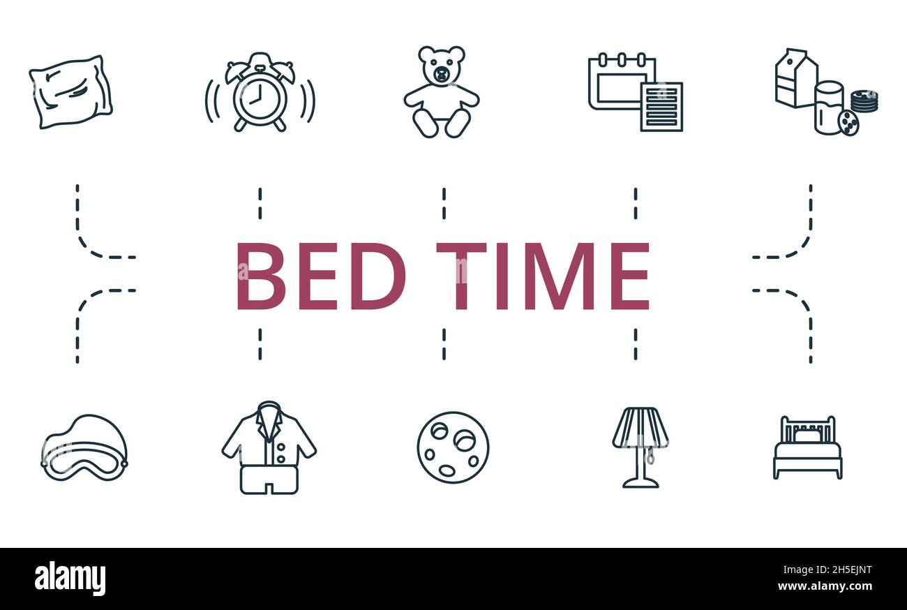 Bed Time icon set. Collection of simple elements such as the alarm ...