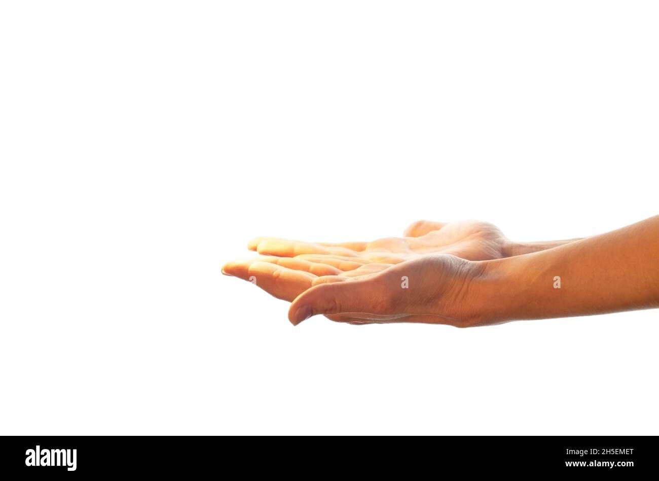 Woman showing hand palms hi-res stock photography and images - Alamy