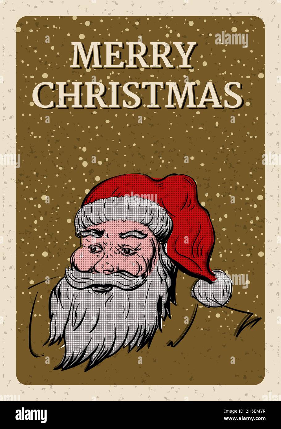 Merry Christmas poster, portrait Santa Claus, retro invitation. Vector ...