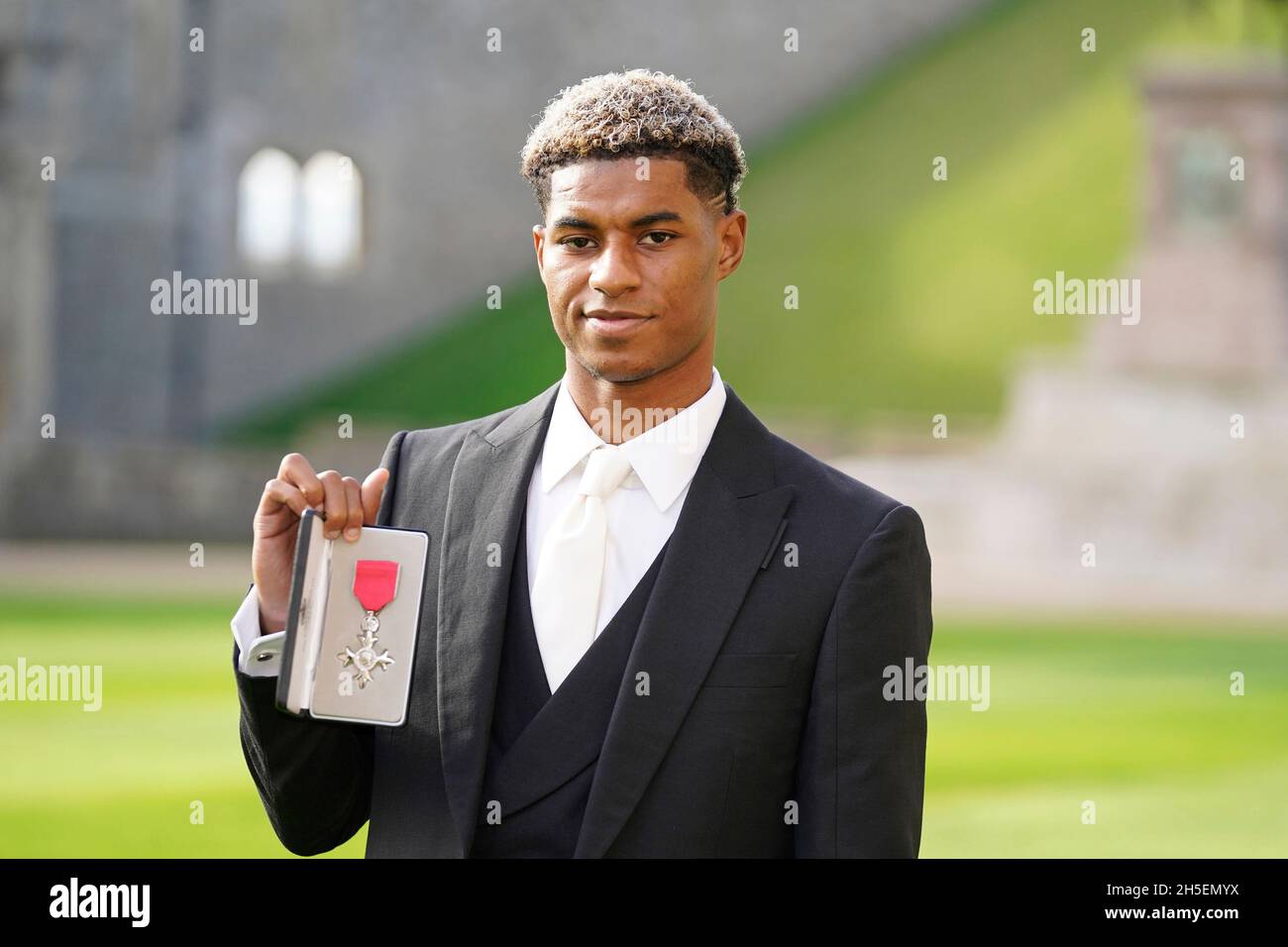 Footballer Marcus Rashford after receiving his MBE for services to ...